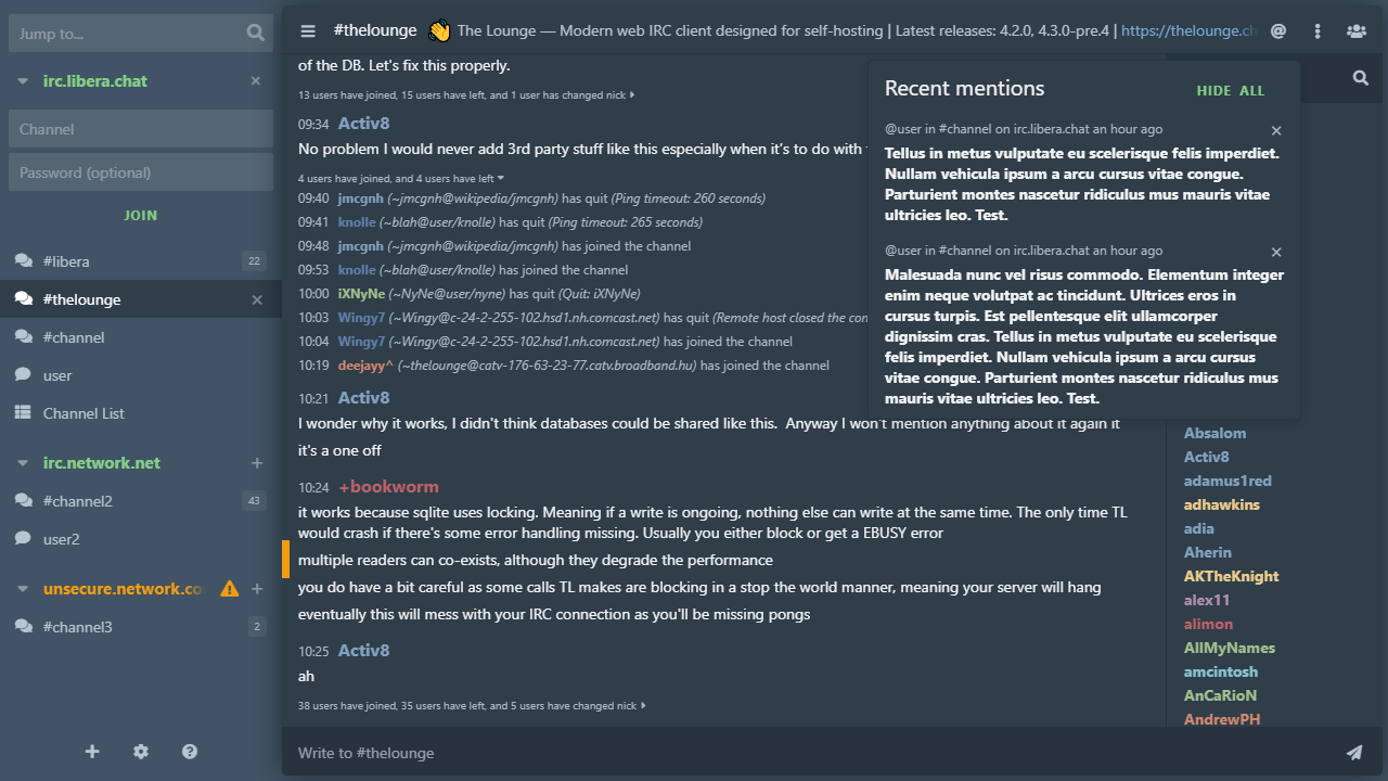 The Lounge: The self-hosted web IRC client